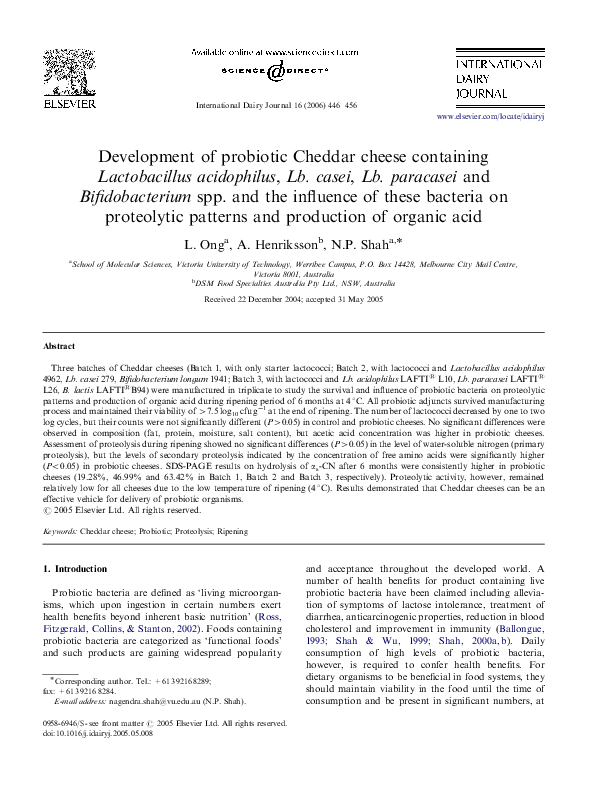 (PDF) Development of probiotic Cheddar cheese containing Lactobacillus ...
