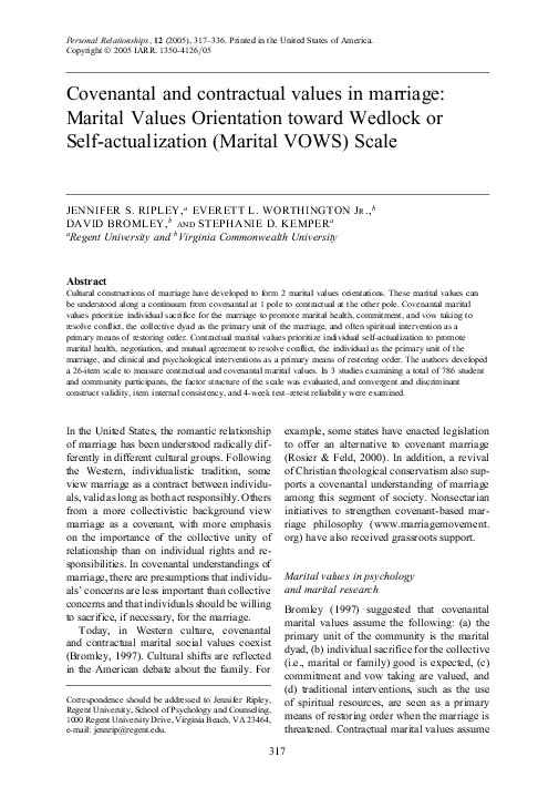 (PDF) Covenantal and contractual values in marriage: Marital Values ...