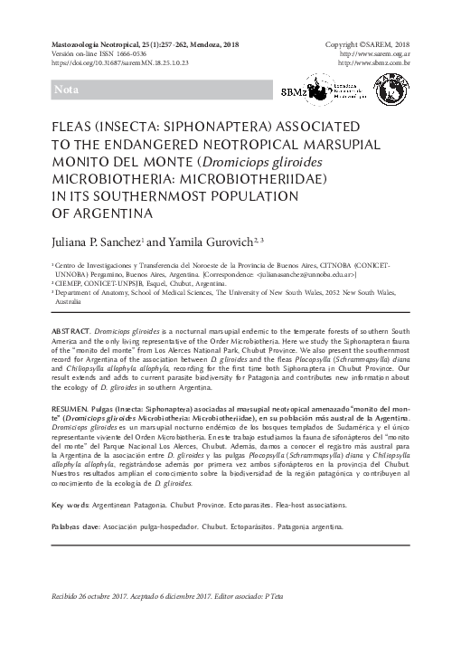 (PDF) FLEAS (INSECTA: SIPHONAPTERA) ASSOCIATED TO THE ENDANGERED ...