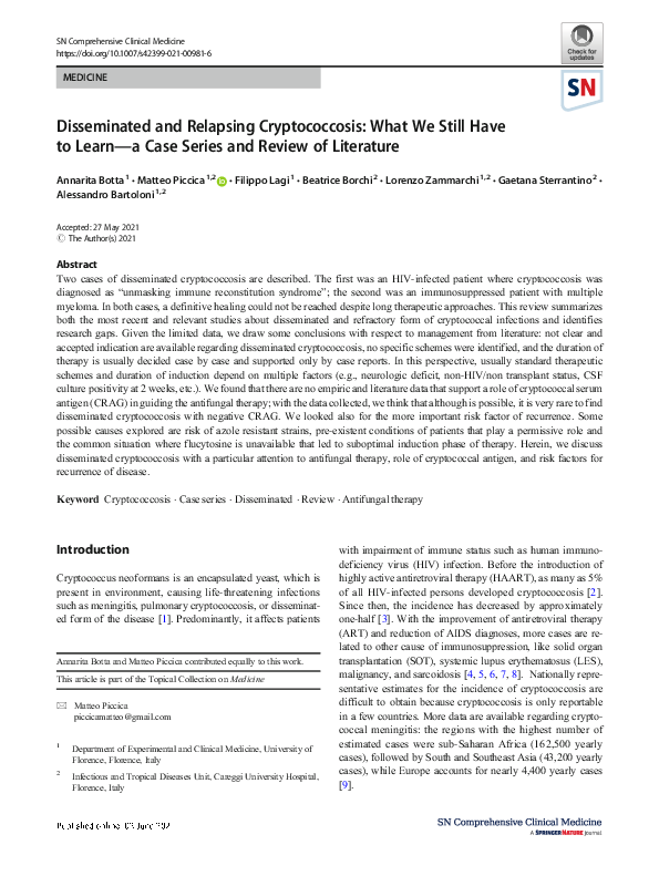 (PDF) Disseminated and Relapsing Cryptococcosis: What We Still Have to ...