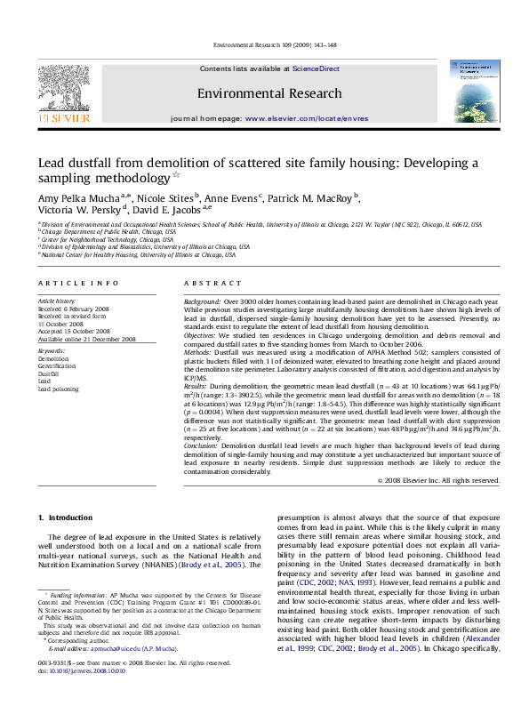 (PDF) Lead Dustfall Measurement in Single-Family Housing Demolition