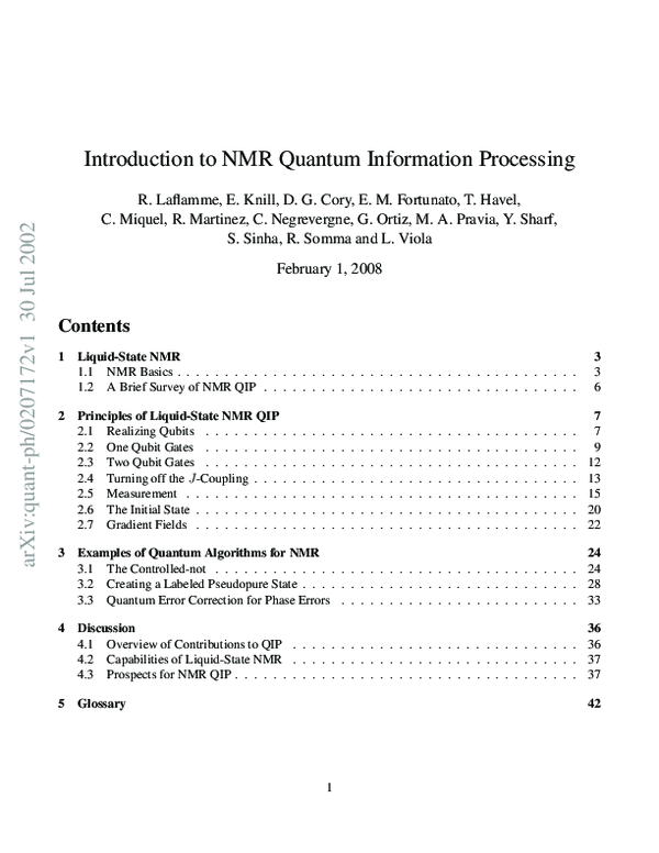 Pdf Introduction To Nmr Quantum Information Processing