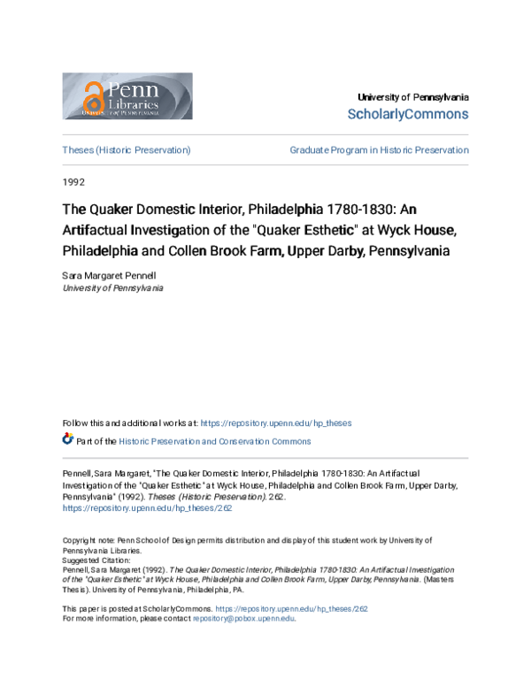 (PDF) The Quaker Domestic Interior, Philadelphia 1780-1830: An ...