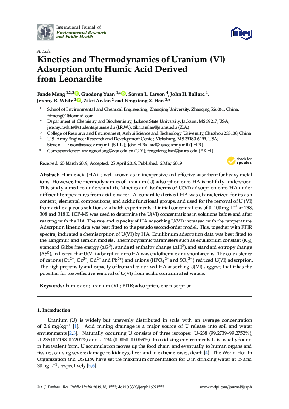 (PDF) Kinetics and Thermodynamics of Uranium (VI) Adsorption onto Humic ...
