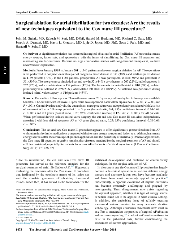 (PDF) Surgical ablation for atrial fibrillation for two decades: Are ...