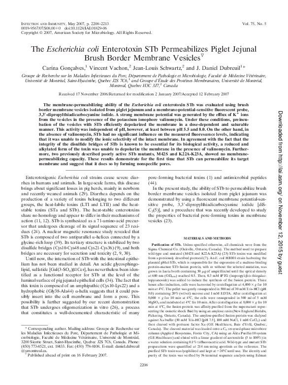 (PDF) The Escherichia coli Enterotoxin STb Permeabilizes Piglet Jejunal ...