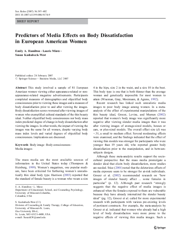 (PDF) Predictors of Media Effects on Body Dissatisfaction in European ...