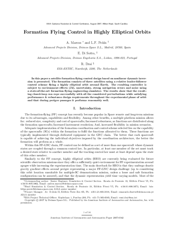 Pdf Formation Flying Control In Highly Elliptical Orbits