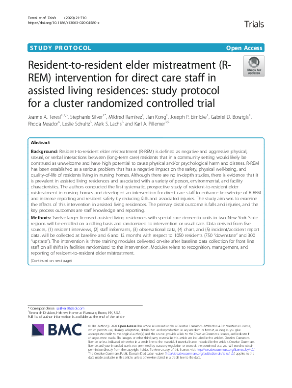 (PDF) Resident-to-resident elder mistreatment (R-REM) intervention for ...