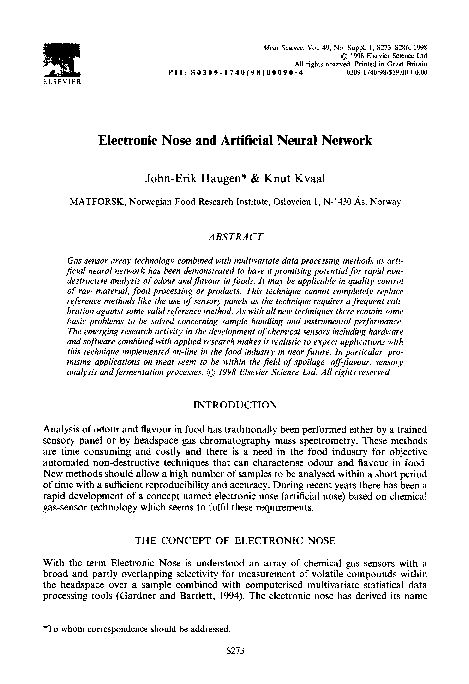 (PDF) Electronic nose and artificial neural network