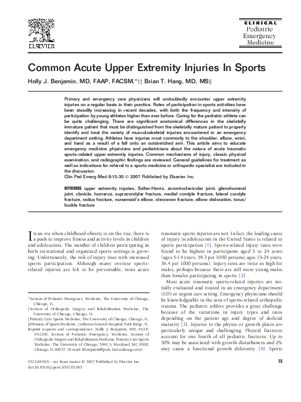 (PDF) Common Acute Upper Extremity Injuries In Sports