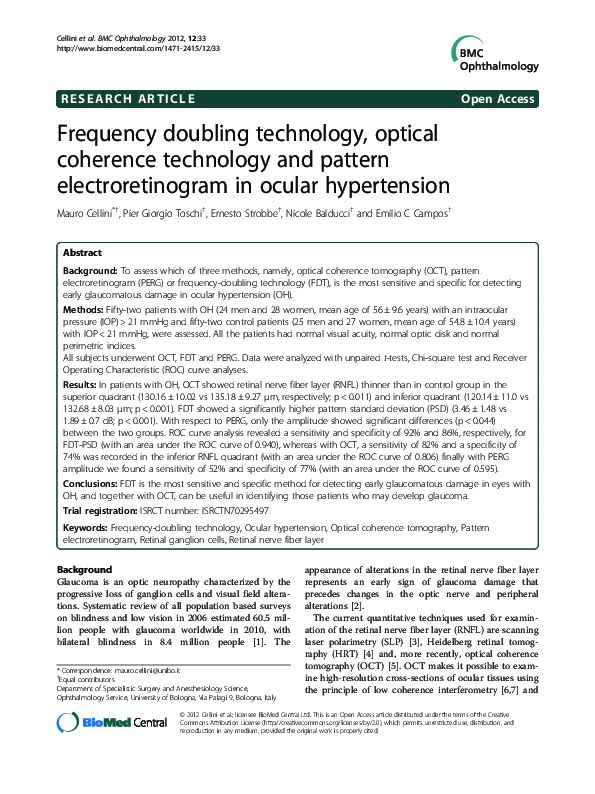 Pdf Frequency Doubling Technology Optical Coherence Technology And Pattern Electroretinogram