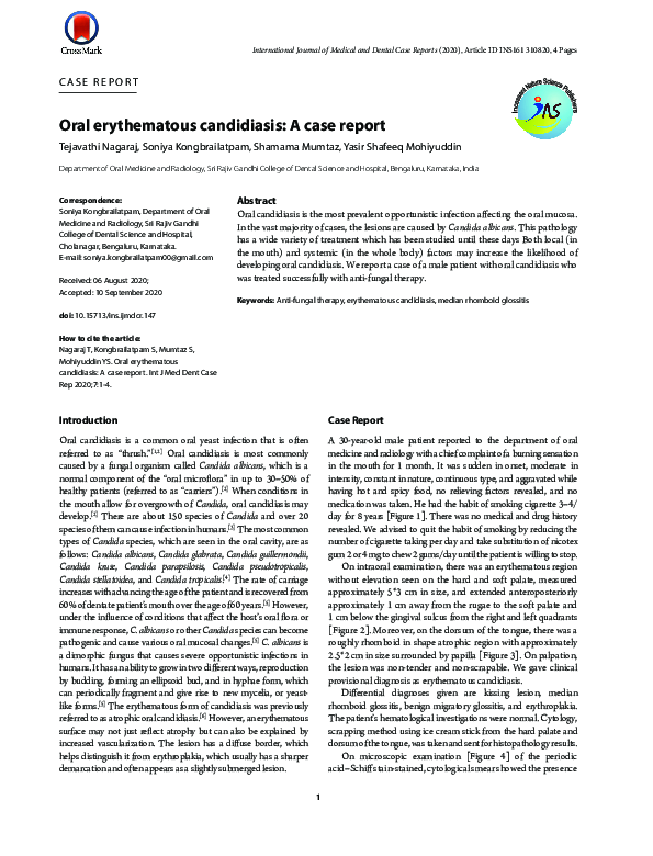 Pdf Oral Erythematous Candidiasis A Case Report Dr Yasir Shafeeq