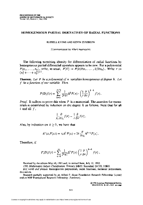 (PDF) Homogeneous partial derivatives of radial functions