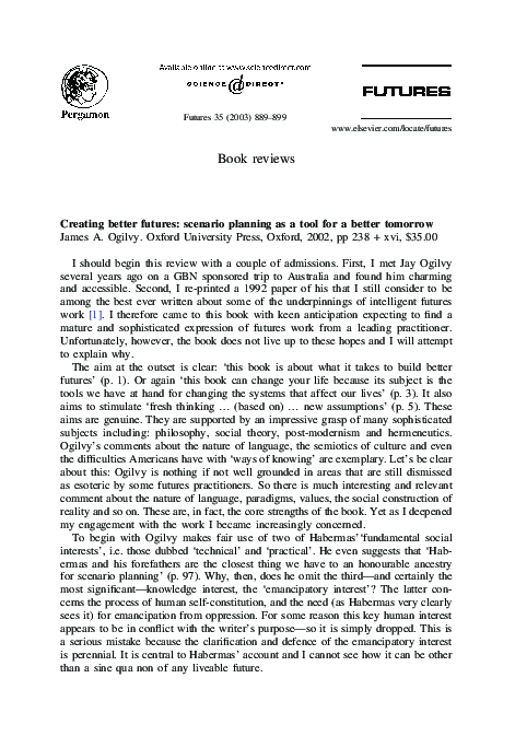 (PDF) Creating better futures: scenario planning as a tool for a better ...