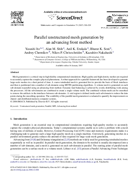 Pdf Parallel Unstructured Mesh Generation By An Advancing Front Method
