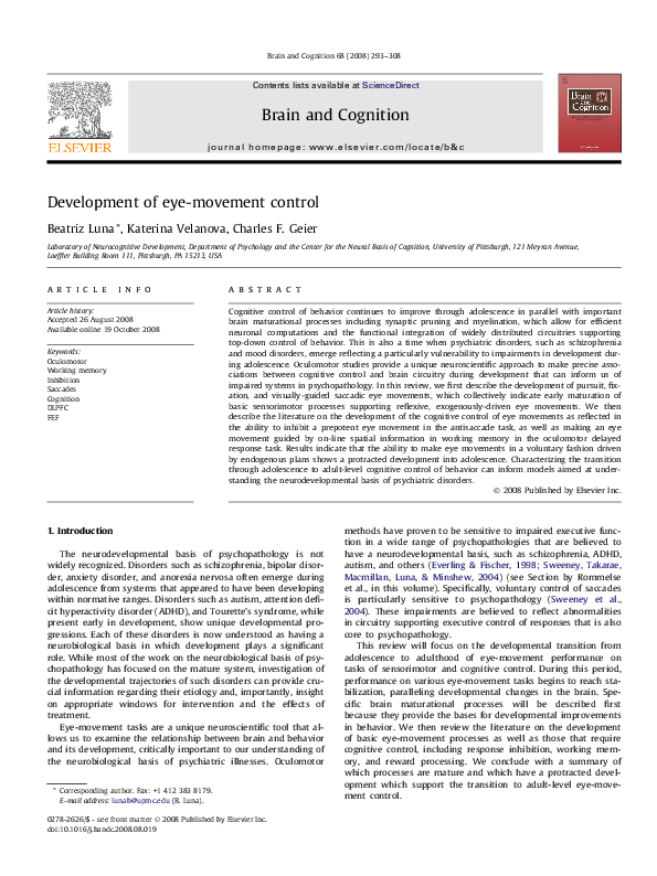 (PDF) Development of eye-movement control | Charles Geier - Academia.edu