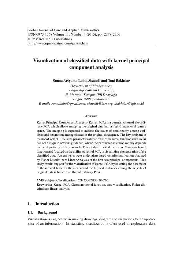 (PDF) Visualization of classified data with kernel principal component analysis