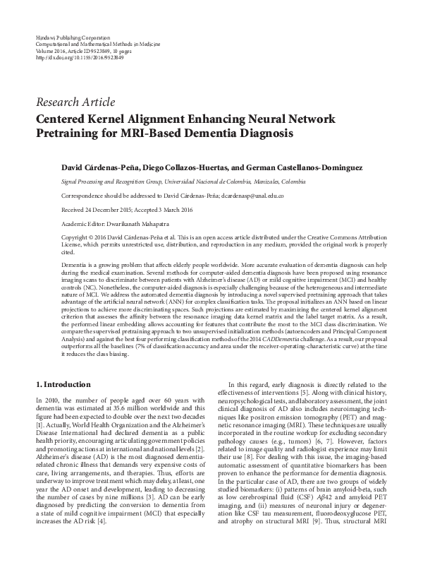 (PDF) Centered Kernel Alignment Enhancing Neural Network Pretraining for MRI-Based Dementia ...