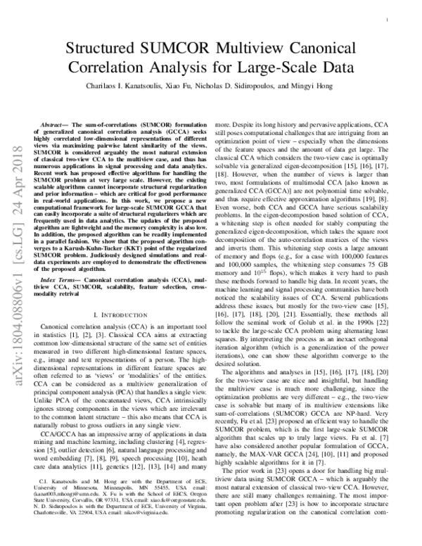 (PDF) Structured SUMCOR Multiview Canonical Correlation Analysis for Large-Scale Data