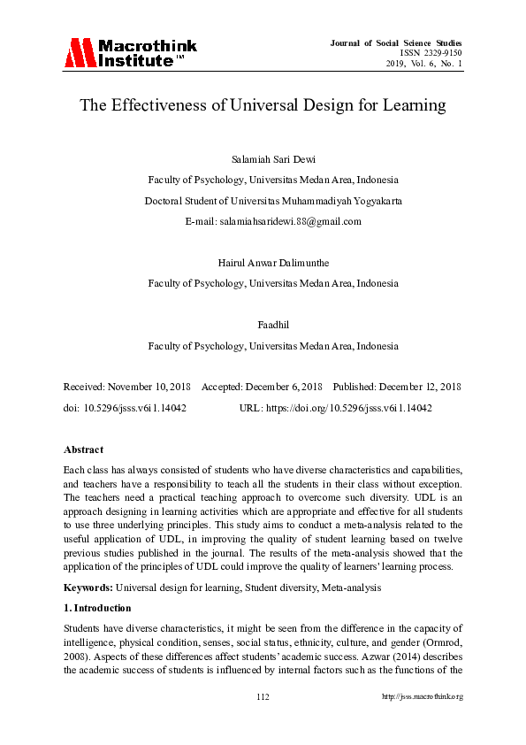 (PDF) The Effectiveness of Universal Design for Learning