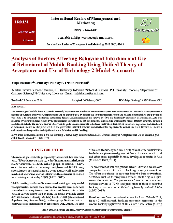 (PDF) Analysis of Factors Affecting Behavioral Intention and Use of Behavioral of Mobile Banking ...