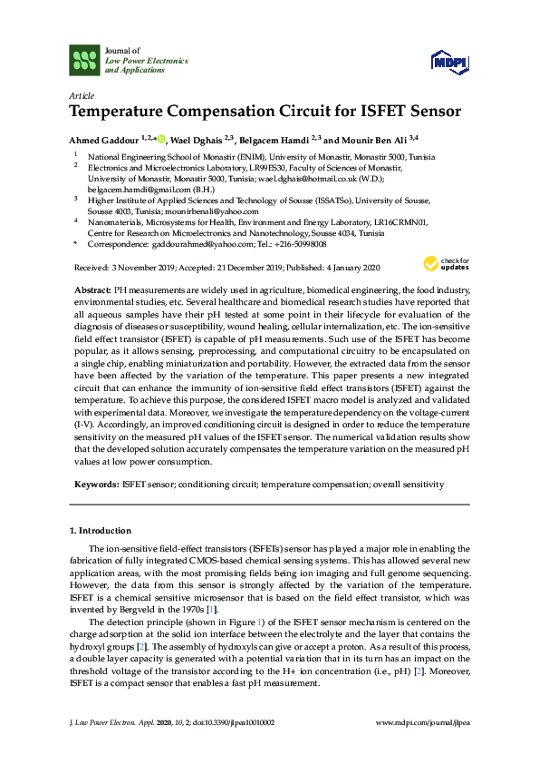 (PDF) Temperature Compensation Circuit for ISFET Sensor