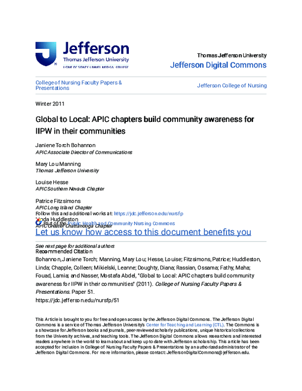 (PDF) Global to Local: APIC chapters build community awareness for IIPW ...