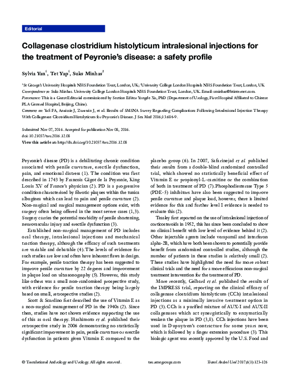 (PDF) Collagenase clostridium histolyticum intralesional injections for ...