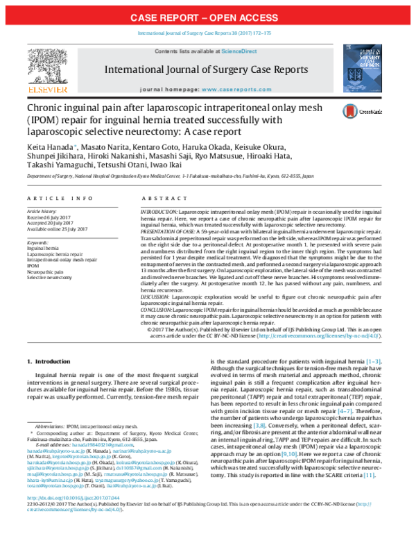 (PDF) Chronic inguinal pain after laparoscopic intraperitoneal onlay ...