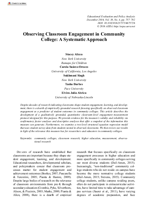 (PDF) Observing Classroom Engagement in Community College: A Systematic ...