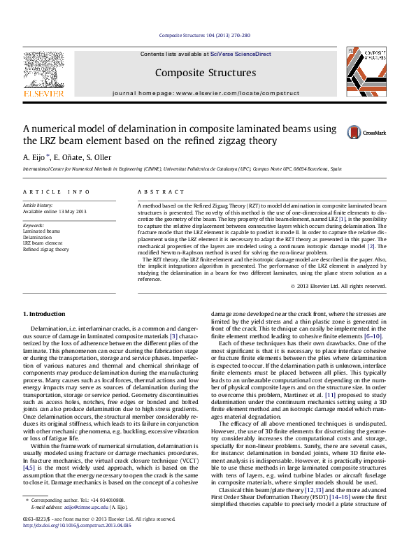 Pdf A Numerical Model Of Delamination In Composite Laminated Beams Using The Lrz Beam Element
