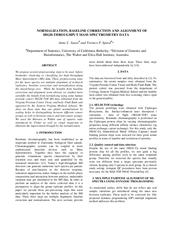 (PDF) Normalization, baseline correction and alignment of high ...