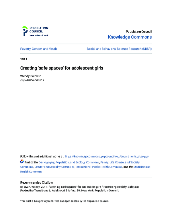 (PDF) Creating 'safe spaces' for adolescent girls