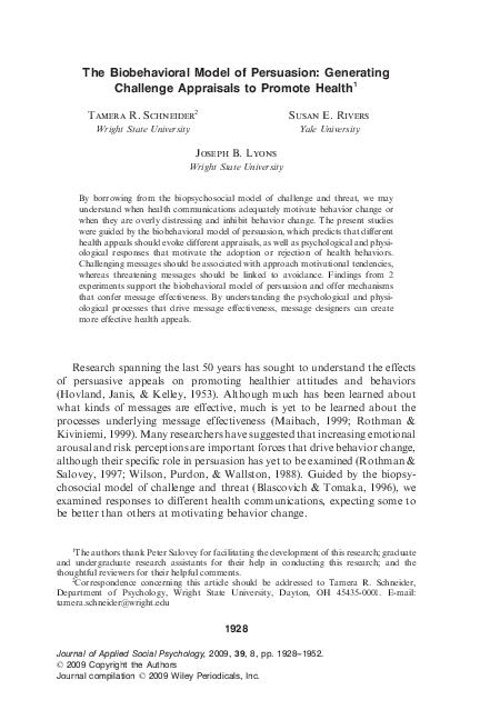 (PDF) The Biobehavioral Model of Persuasion: Generating Challenge ...