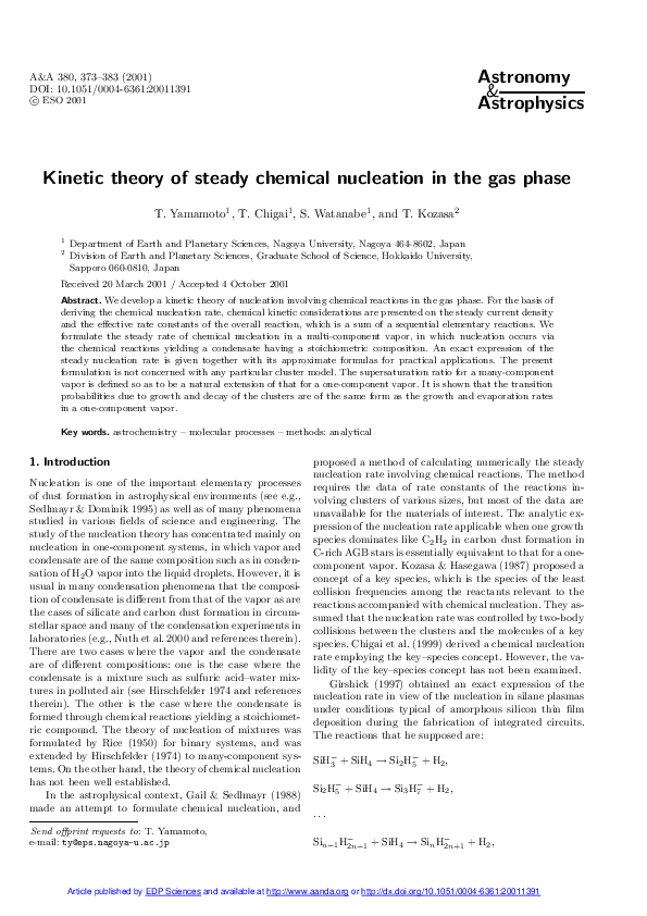 (PDF) Kinetic theory of steady chemical nucleation in the gas phase