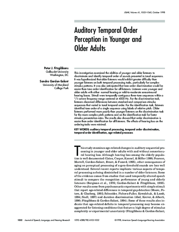 (PDF) Auditory temporal order perception in younger and older adults
