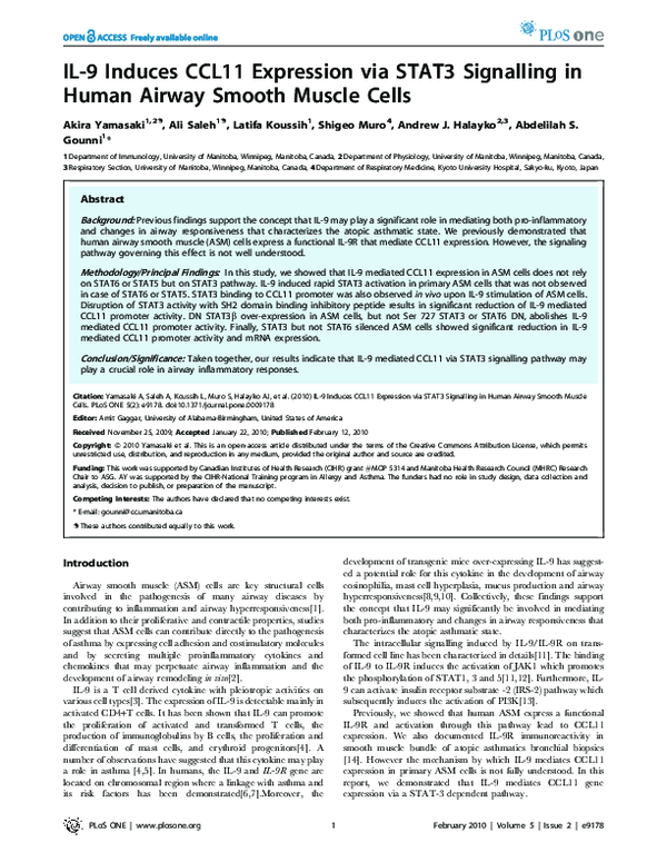 (PDF) IL-9 Induces CCL11 Expression via STAT3 Signalling in Human ...