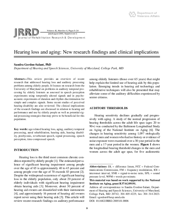 (PDF) Hearing loss and aging: New research findings and clinical ...