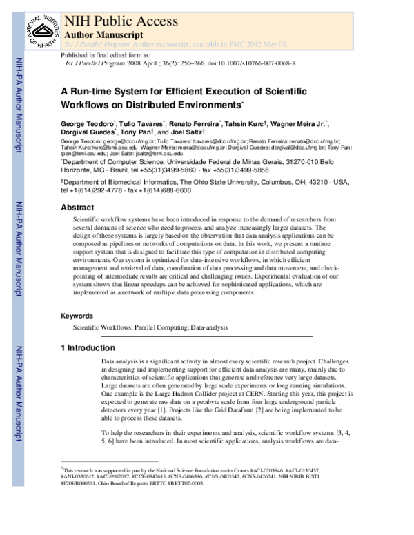 (PDF) A Run-time System for Efficient Execution of Scientific Workflows on Distributed Environments