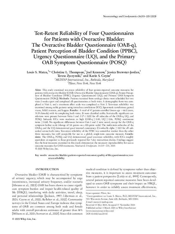 (PDF) Test-retest reliability of four questionnaires for patients with ...