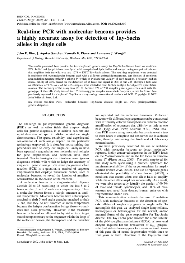 (PDF) Real-time PCR with molecular beacons provides a highly accurate ...