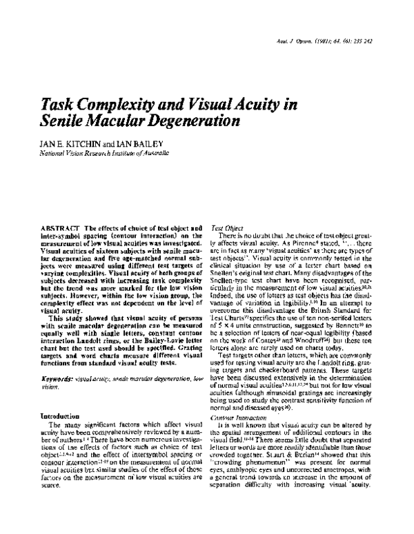 (PDF) Task Complexity and Visual Acuity in Senile Macular Degeneration