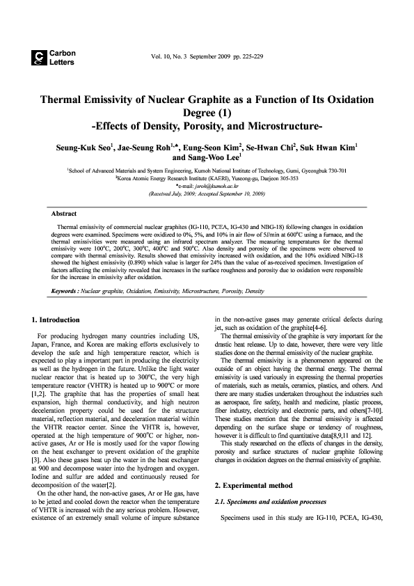 (PDF) Thermal Emissivity of Nuclear Graphite as a Function of Its ...