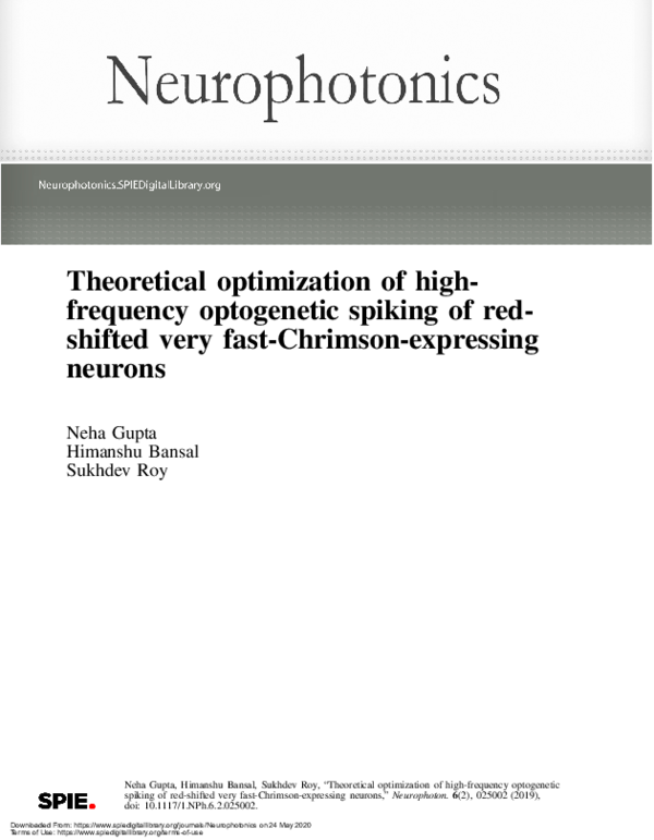 (PDF) Theoretical optimization of high-frequency optogenetic spiking of ...