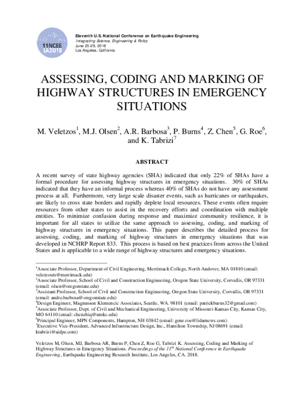 (PDF) Assessing, Coding, and Marking of Highway Structures in Emergency Situations, Volume 2 ...
