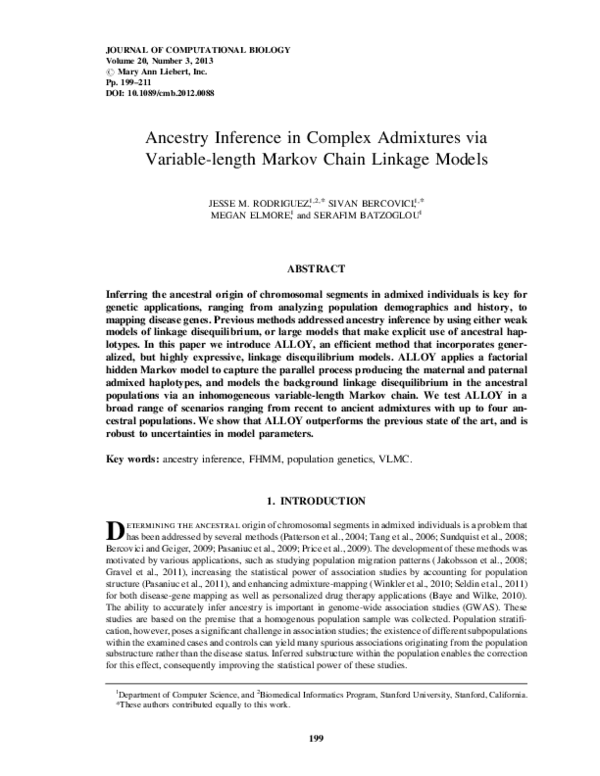 (PDF) Ancestry inference in complex admixtures via variable-length markov chain linkage models ...