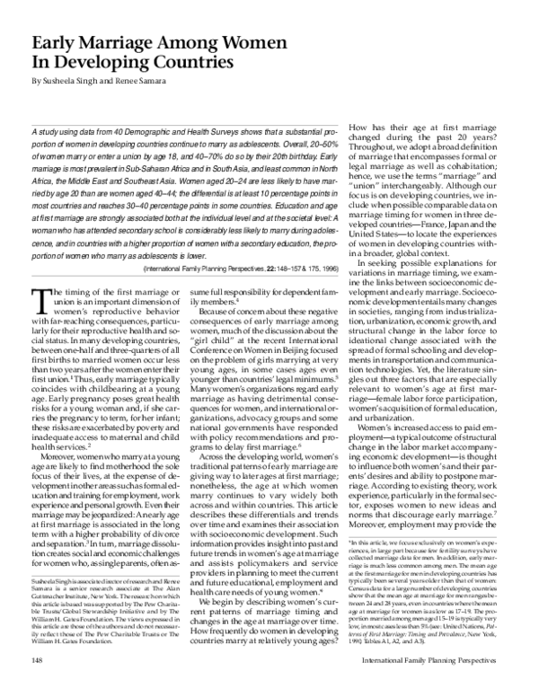 (PDF) Early Marriage Among Women in Developing Countries