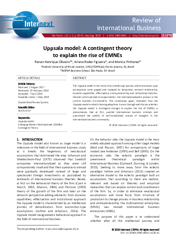 (PDF) Uppsala Model: A Contingent Theory to Explain the Rise of EMNEs