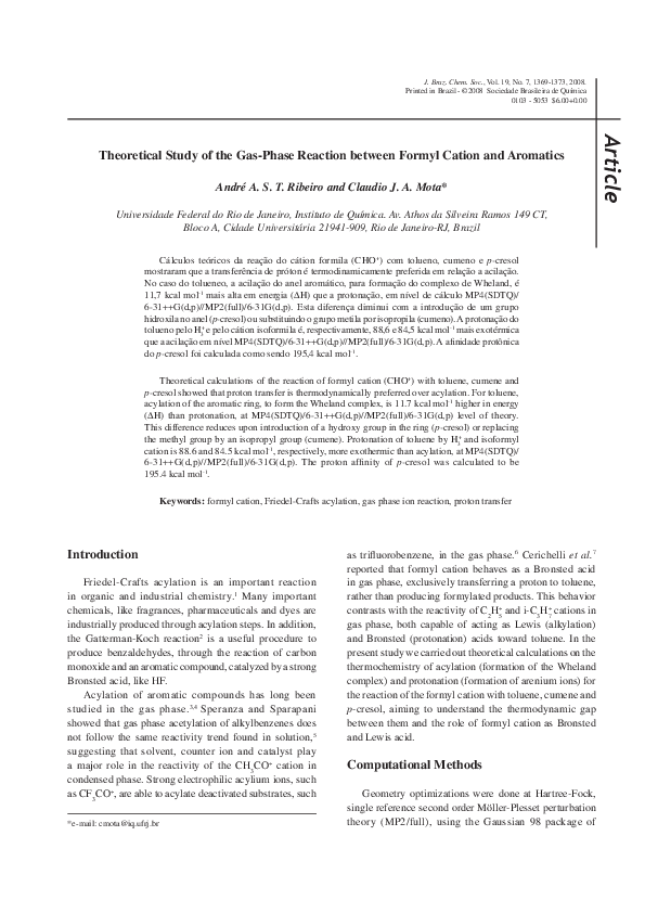 (PDF) Theoretical Study of the Gas-Phase Reaction Between Formyl Cation ...